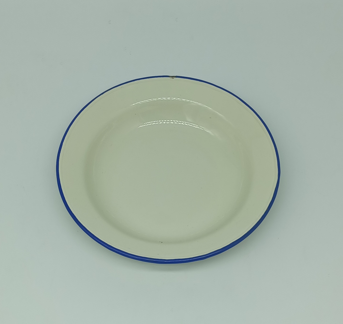 White Plate with Dark Blue Rims Enamel - Singapore Pickers