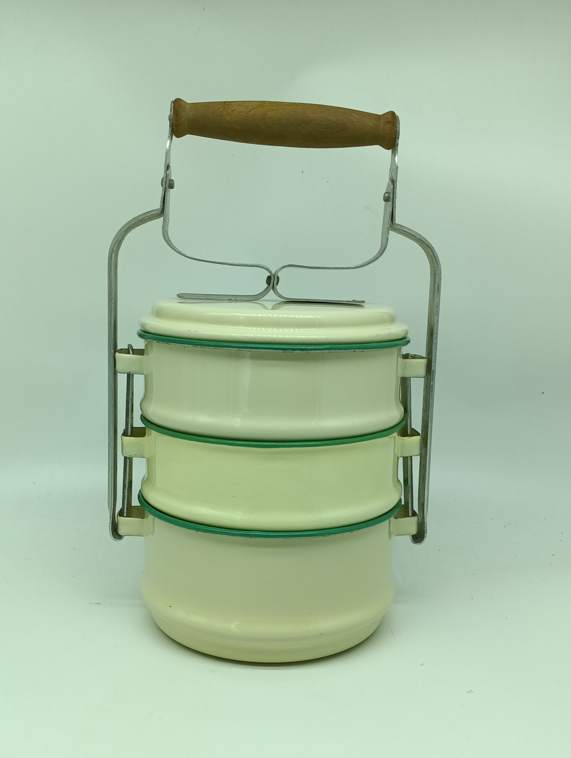 Yellow/ Green Rim 3 layered Enamel Tiffin Carrier - Singapore Pickers