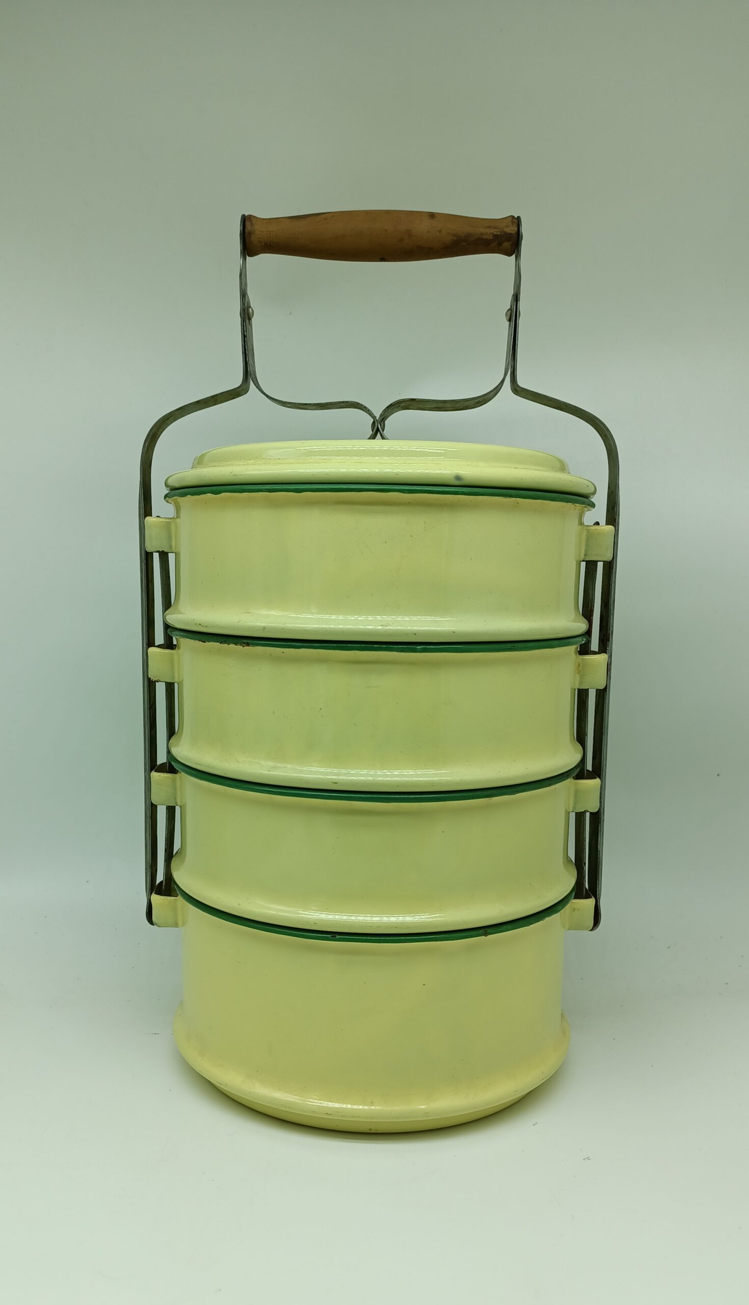 Yellow/ Green Rim 4 layered Enamel Tiffin Carrier - Singapore Pickers